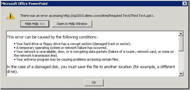 Microsoft Office PowerPoint accessing error - Techyv.com Microsoft Office PowerPoint accessing error - Techyv.com